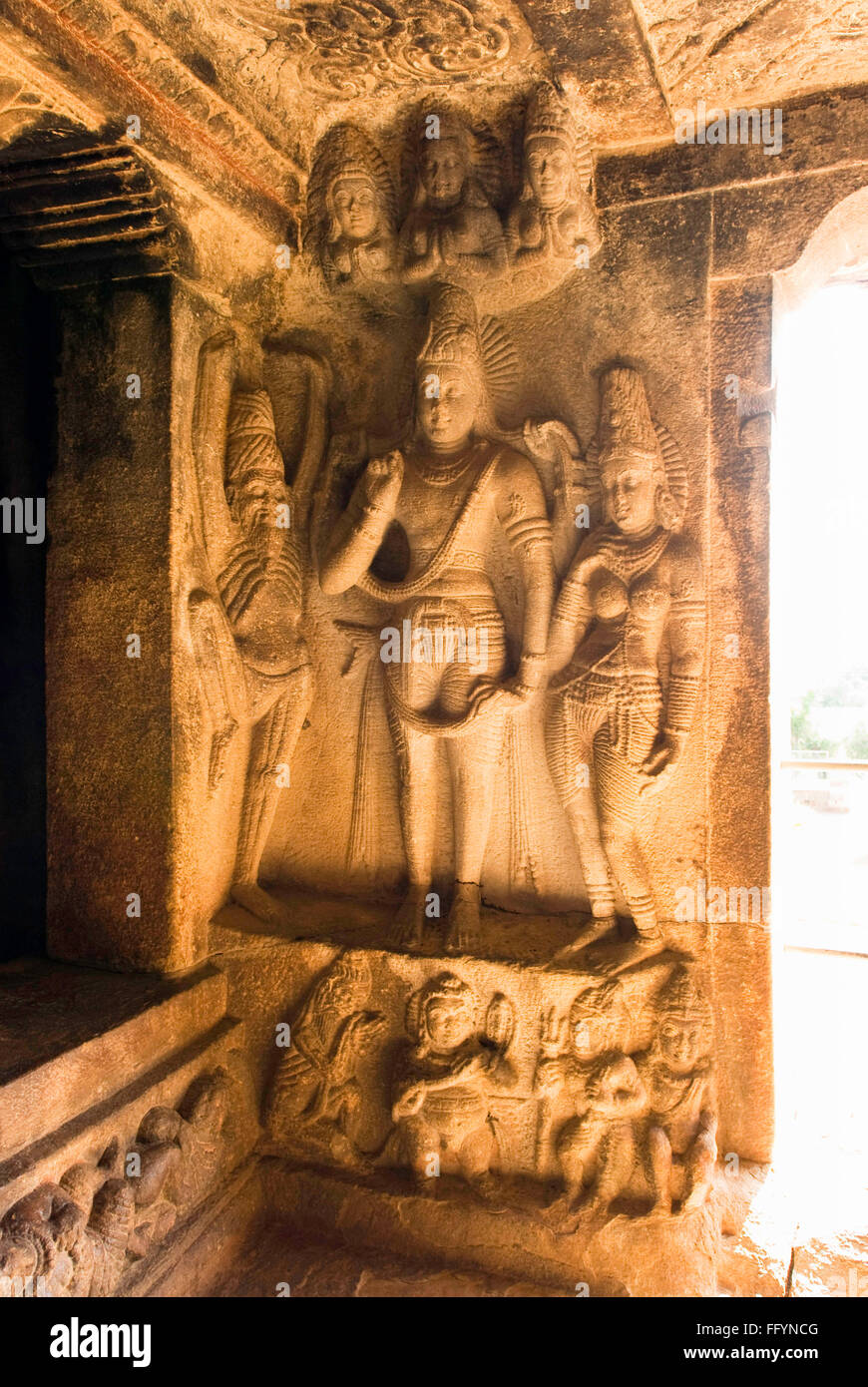 Bas relief in Ravanaphadi cave temple in Aihole , Karnataka , India ...