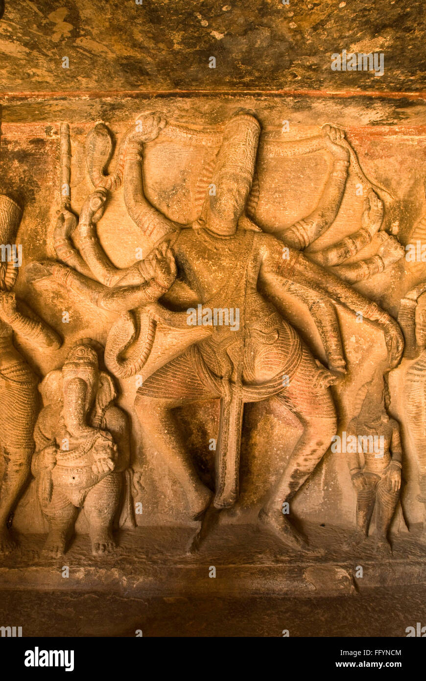 Exuberant dancing Shiva relief in Bas relief in Ravanaphadi cave temple ...
