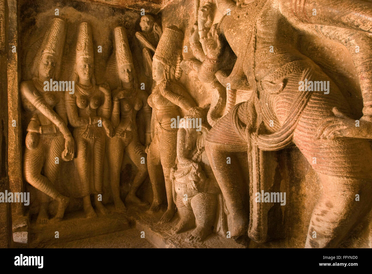 Bas relief in Ravanaphadi cave temple in Aihole , Karnataka , India ...