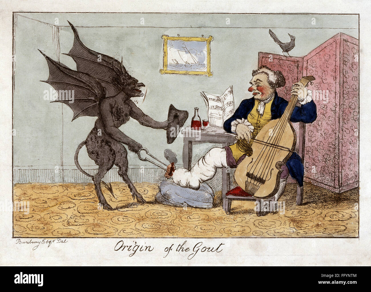 CARTOON: GOUT, c1815. /n'Origin of the Gout.' An upper class man ...