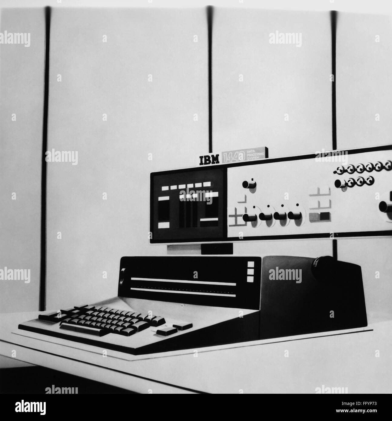 COMPUTER: IBM 1440, c1965. /nThe IBM 1440 computer. Painting by Lowell ...