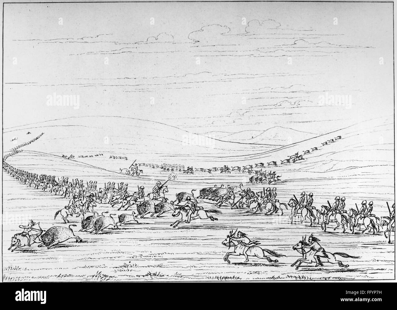 CATLIN: BUFFALO HUNT. /nComanche chasing buffalo through the dragoons ...