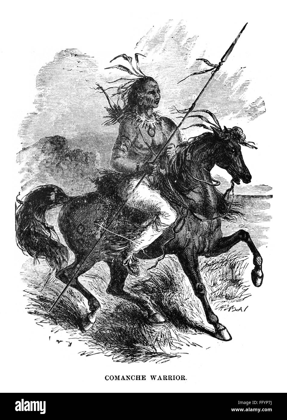 COMANCHE WARRIOR, 1879. /nA mounted Comanche warrior. Wood engraving ...