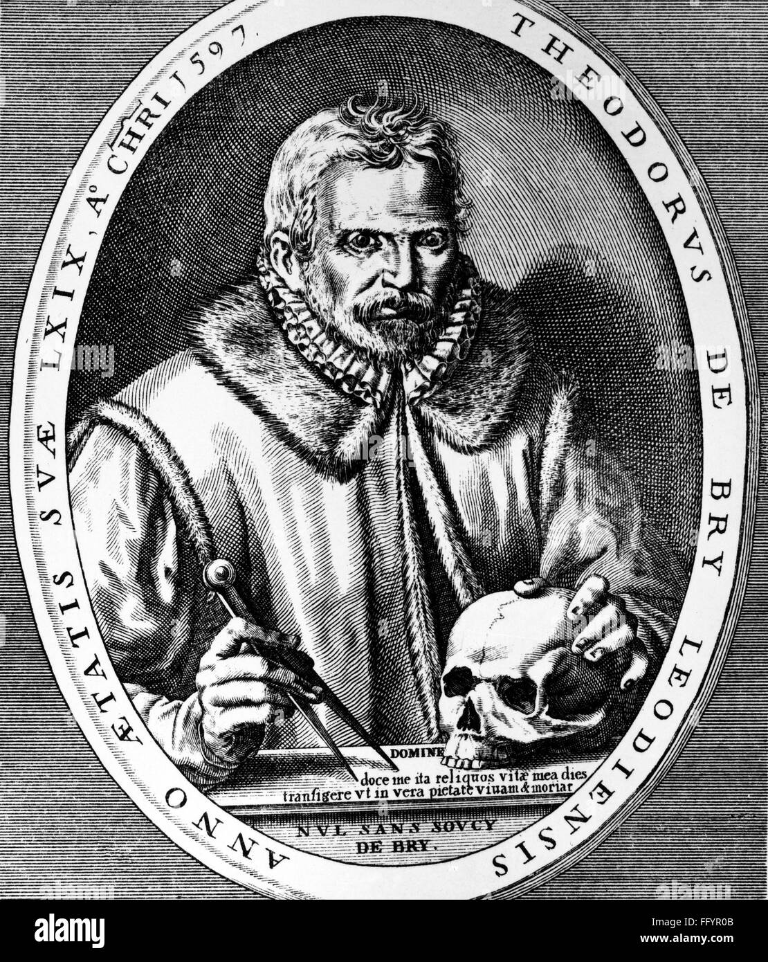 THEODOR DE BRY (1528-1598). /nBelgian engraver. Self-portrait. Copper ...