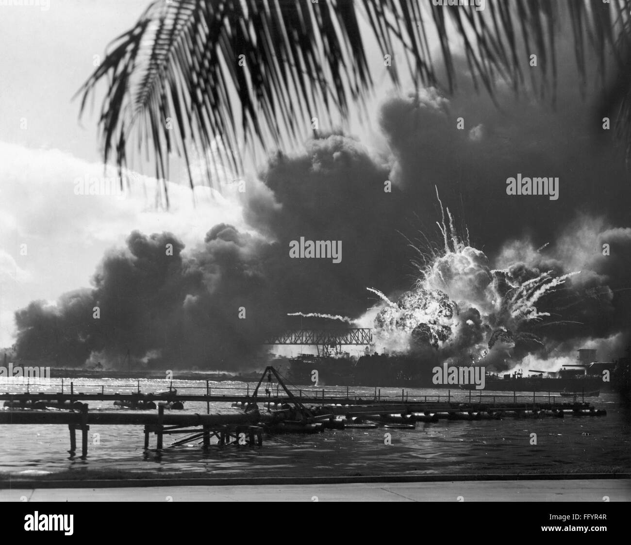 WORLD WAR II: PEARL HARBOR. /nThe American destroyer USS Shaw exploding ...