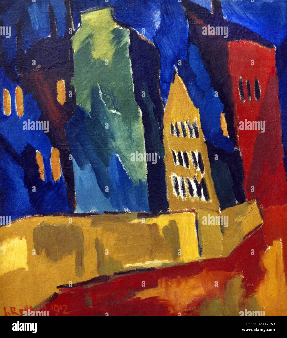SCHMIDT-ROTTLUFF: HOUSES. /n'Houses at Night.' Oil on canvas by Karl ...