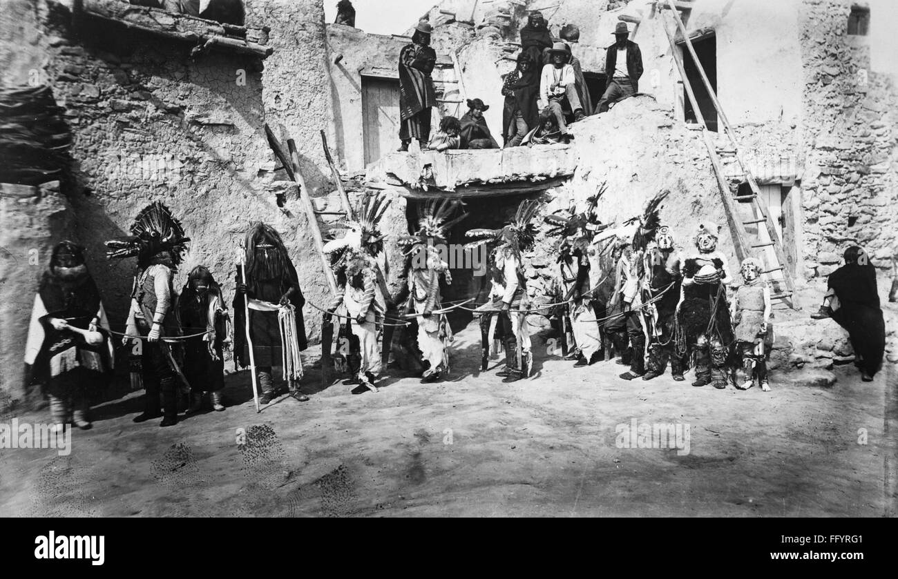 HOPI CEREMONY, 1893. /nHopi Native Americans wearing monster-like masks ...