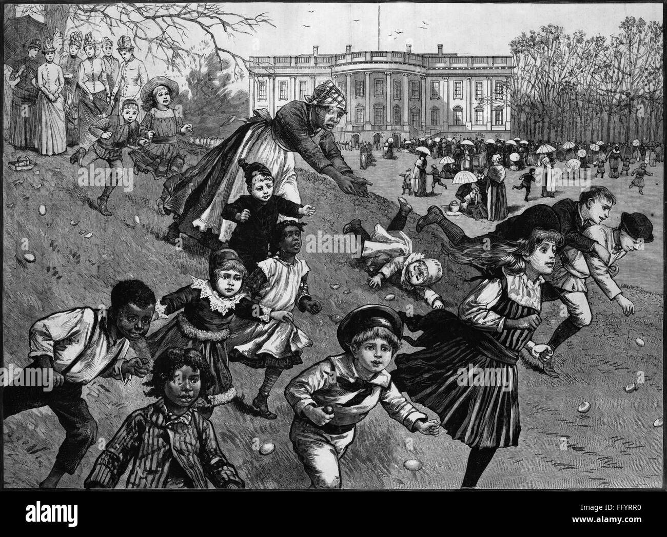 WHITE HOUSE: EASTER, 1887. /nChildren chasing eggs at the annual Easter ...