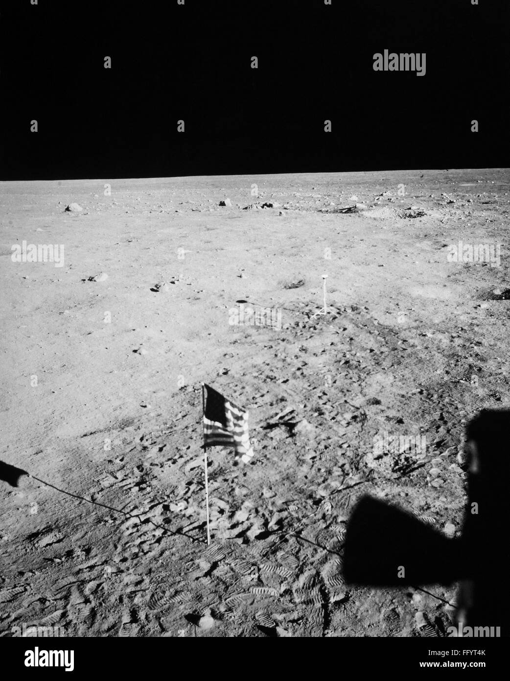 APOLLO 11 LANDING, 1969. /nThe American flag on the surface of the moon, photographed from ...