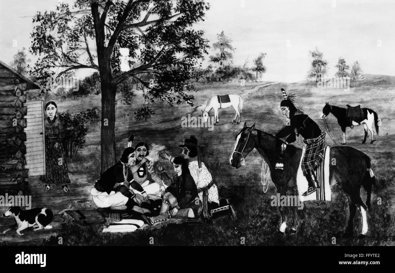NATIVE AMERICAN GAME. /nShawnee Native American men playing a game with ...