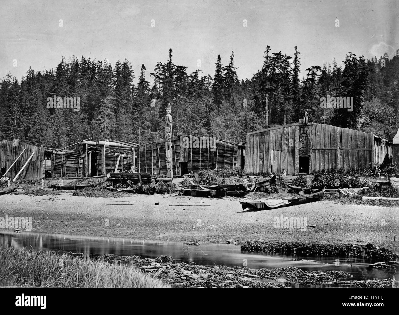 KWAKIUTL VILLAGE, 1881. /nA view of a Southern Kwakiutl village on the ...