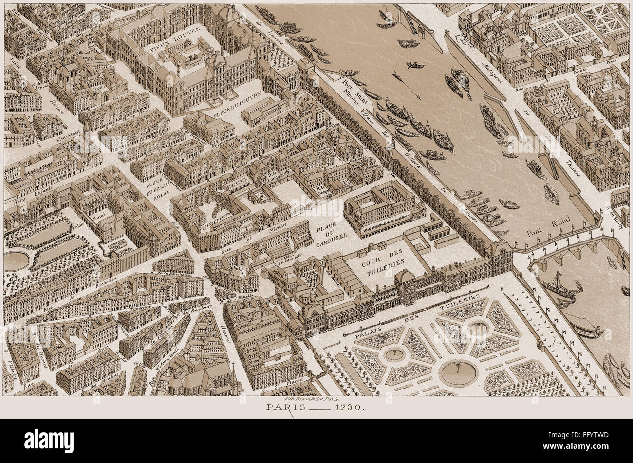FRANCE: MAP OF PARIS, 1730. /nA partial view of Paris as it appeared in ...