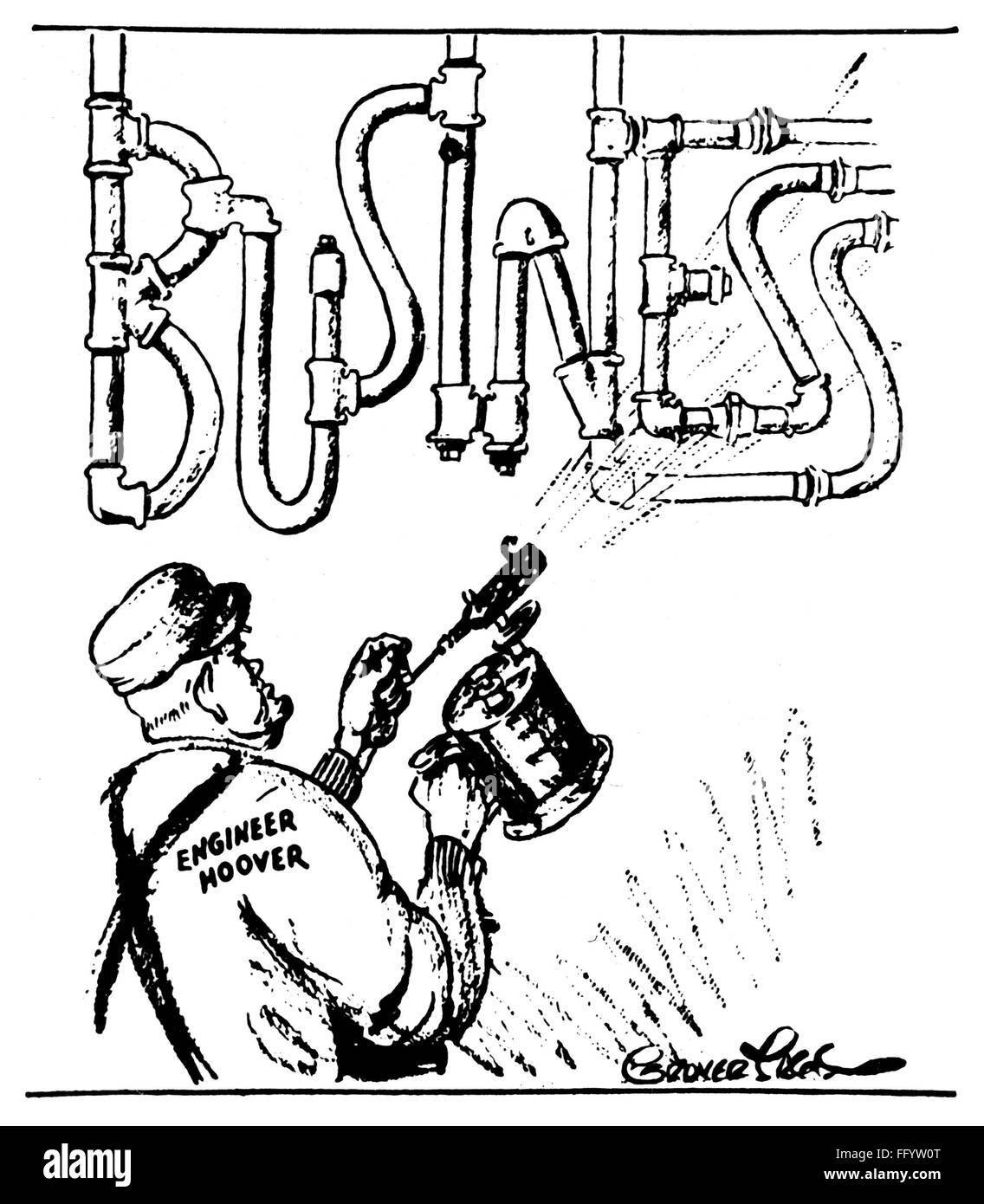 HOOVER CARTOON, 1931. /n'Thawing Out the System.' Cartoon by Grover ...