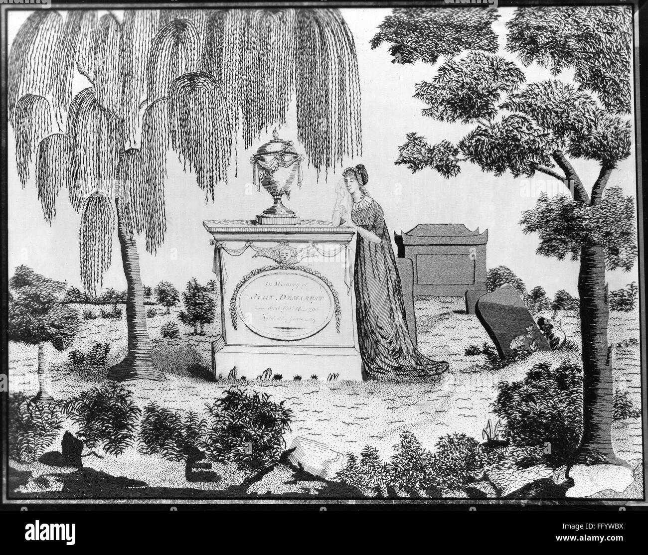 FOLK ART: MOURNING, c1795. /nBlack and gold embroidered mourning ...