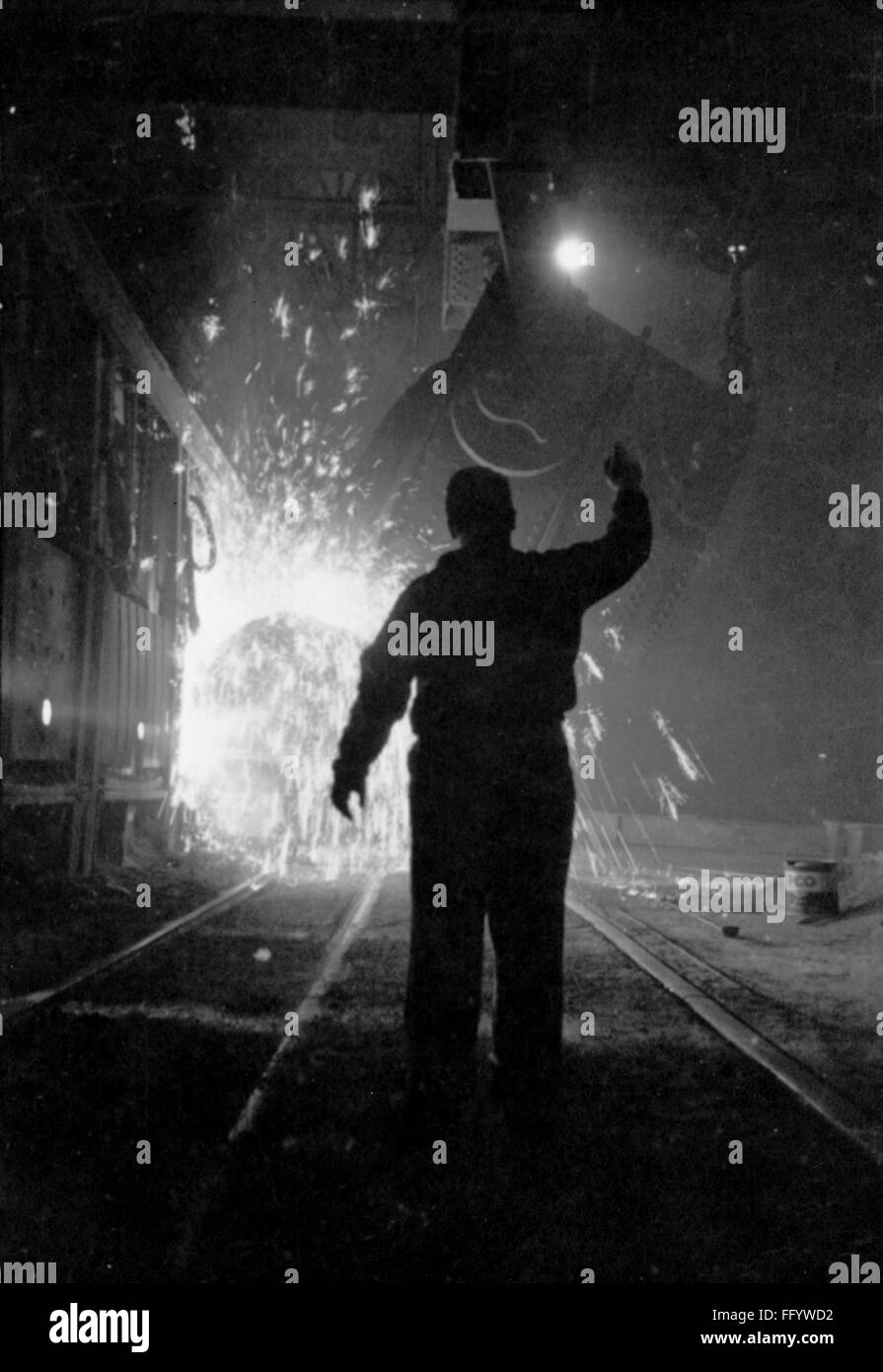STEEL WORKER, 1949. /nSteel worker with smelter in Chicago, Illinois ...