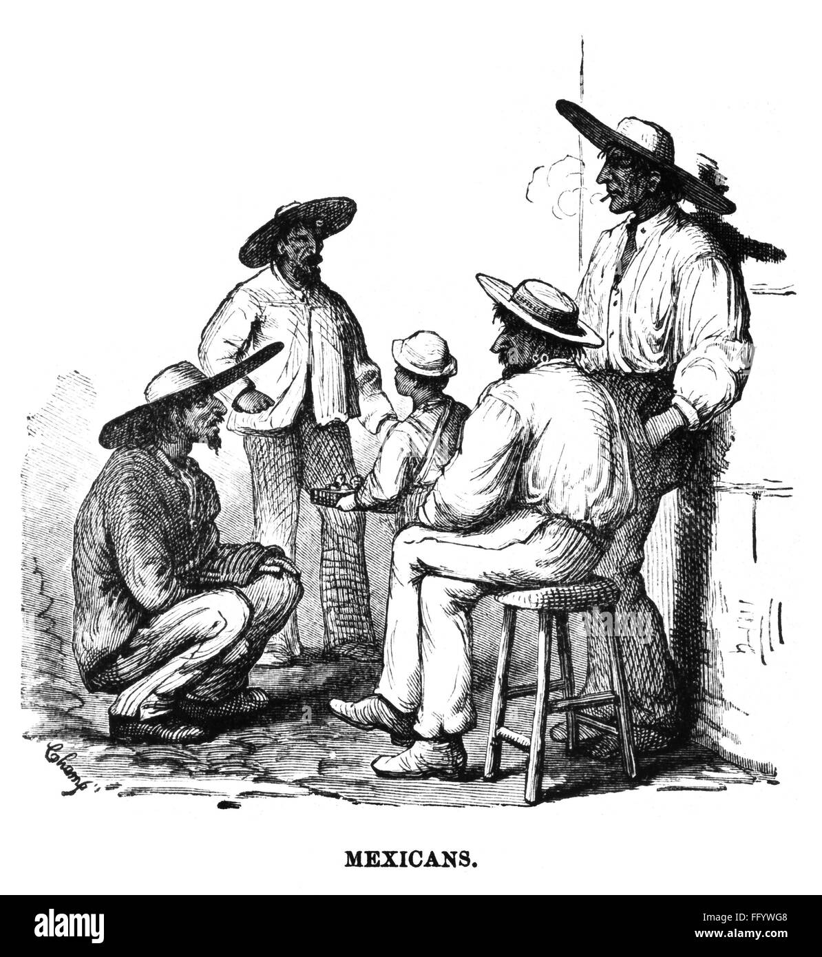 MEXICANS, c1879./nA group of Mexican men wearing sombreros, sitting and ...