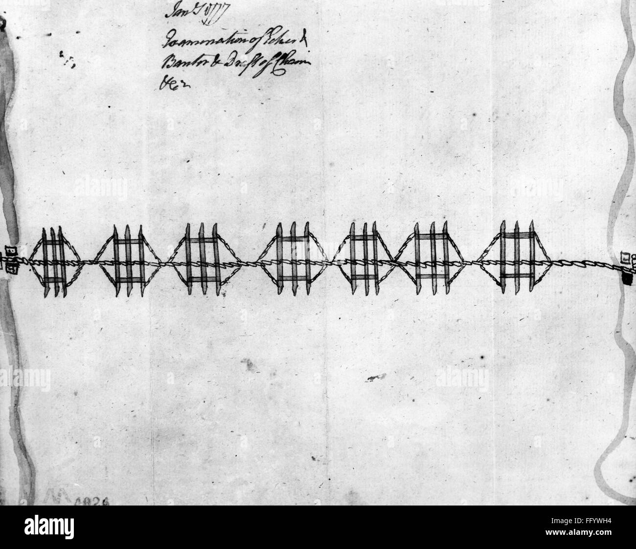 HUDSON RIVER: CHAIN, c1778. /nSketch of the Great Chain and Boom at the ...