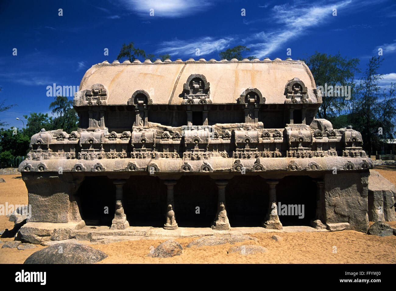 Dharmaraja rath one of five raths ; Mahabalipuram Mamallapuram ; Tamil ...