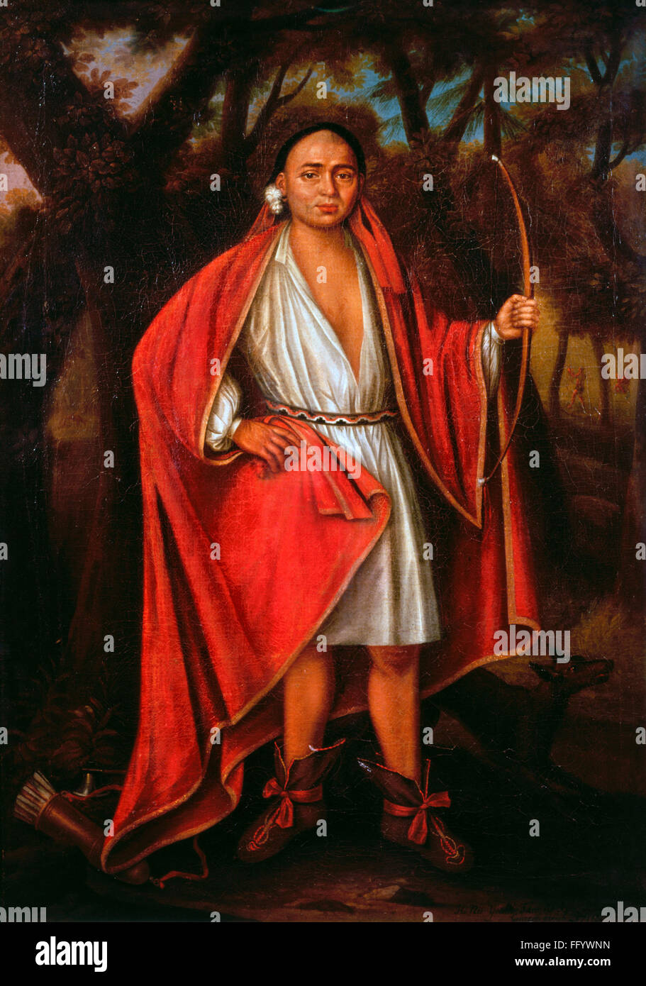 MOHAWK CHIEF, 1710. /nHo Nee Yeath Taw No Row, a Mohawk chief. Oil on ...