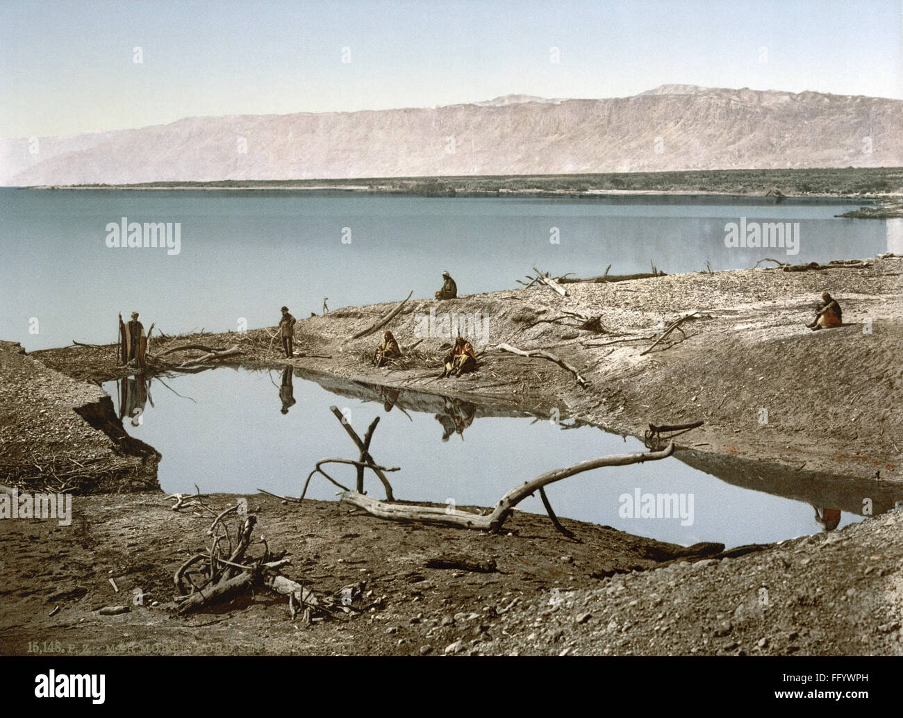 HOLY LAND: DEAD SEA. /nMen standing on the shores of the Dead Sea ...