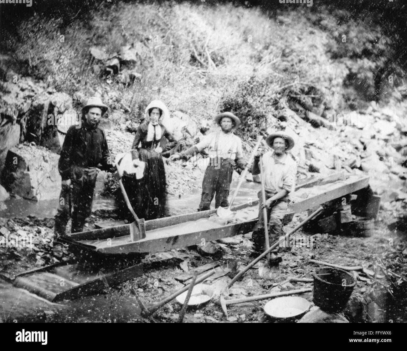 GOLD RUSH, 1852. /nProspectors at Auburn Ravine in California ...