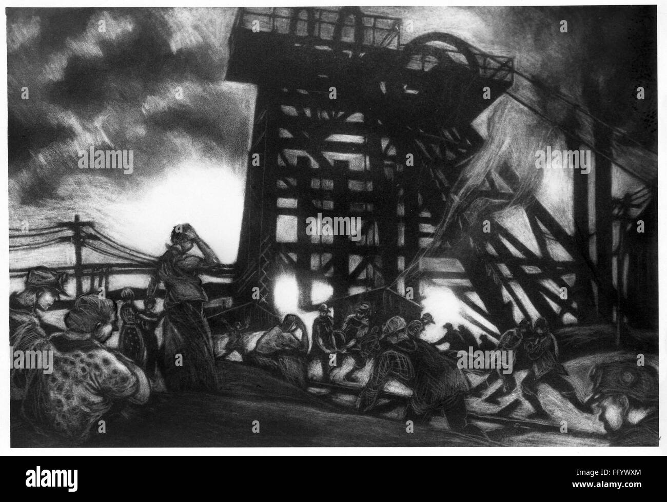 MINE EXPLOSION, c1930. /nMiners putting out a fire after a mine ...