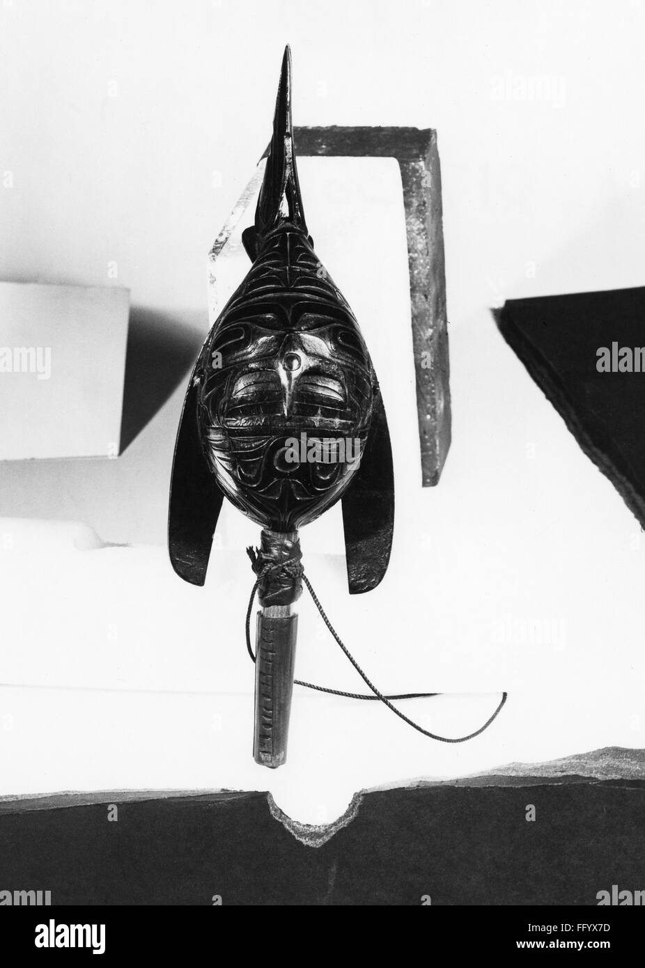 KWAKIUTL RAVEN RATTLE. /nCarved wooden raven rattle of the Kwakiutl ...