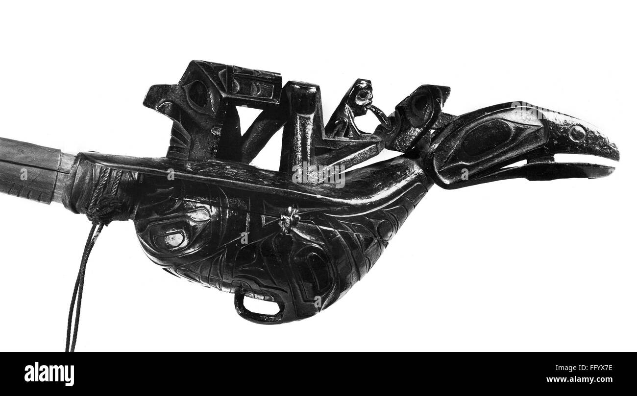 KWAKIUTL RAVEN RATTLE. /nCarved wooden raven rattle of the Kwakiutl ...