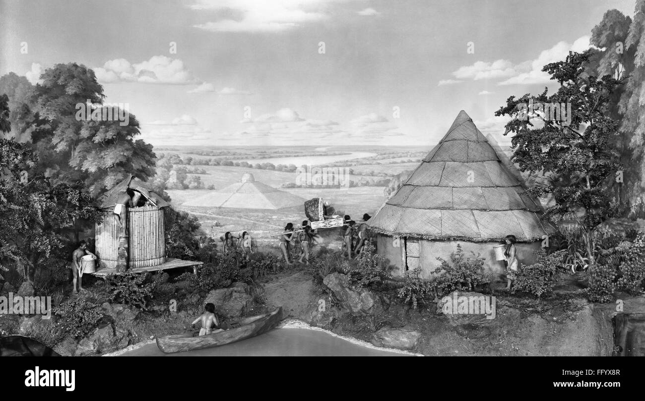 NATCHEZ VILLAGE. /nDiorama on display at the American Museum of Natural ...