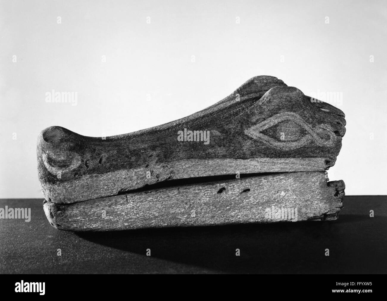 CALUSA FIGUREHEAD. /nCarved wooden alligator figurehead of the Calusa ...