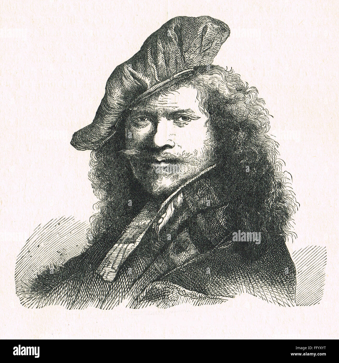 Engraving of a Rembrandt self portrait Stock Photo - Alamy