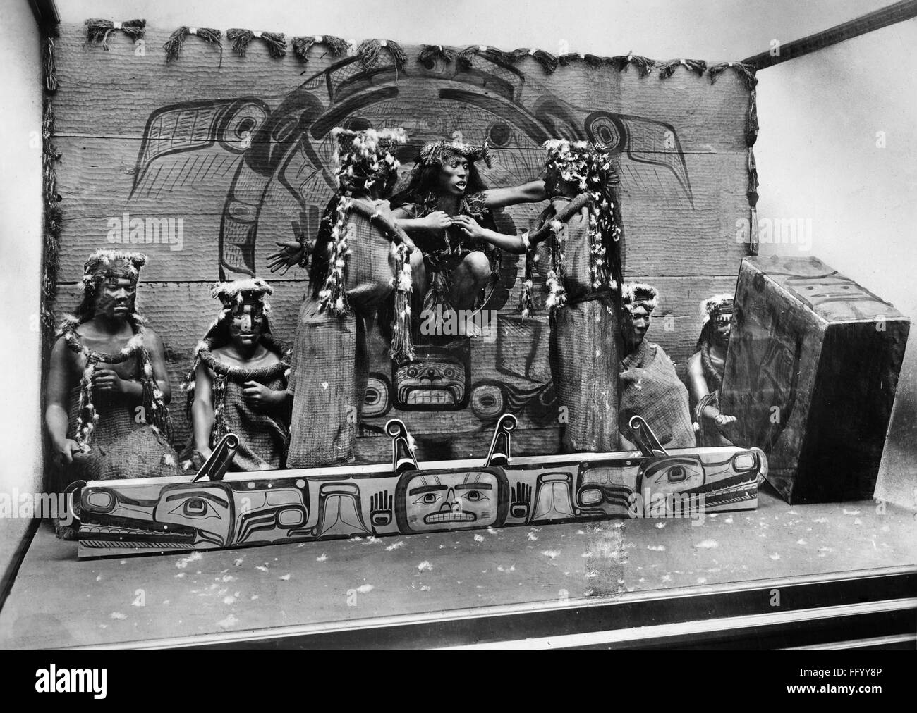 HAMATSA CEREMONY. /nA Kwakiutl man emerging through a wooden dance ...