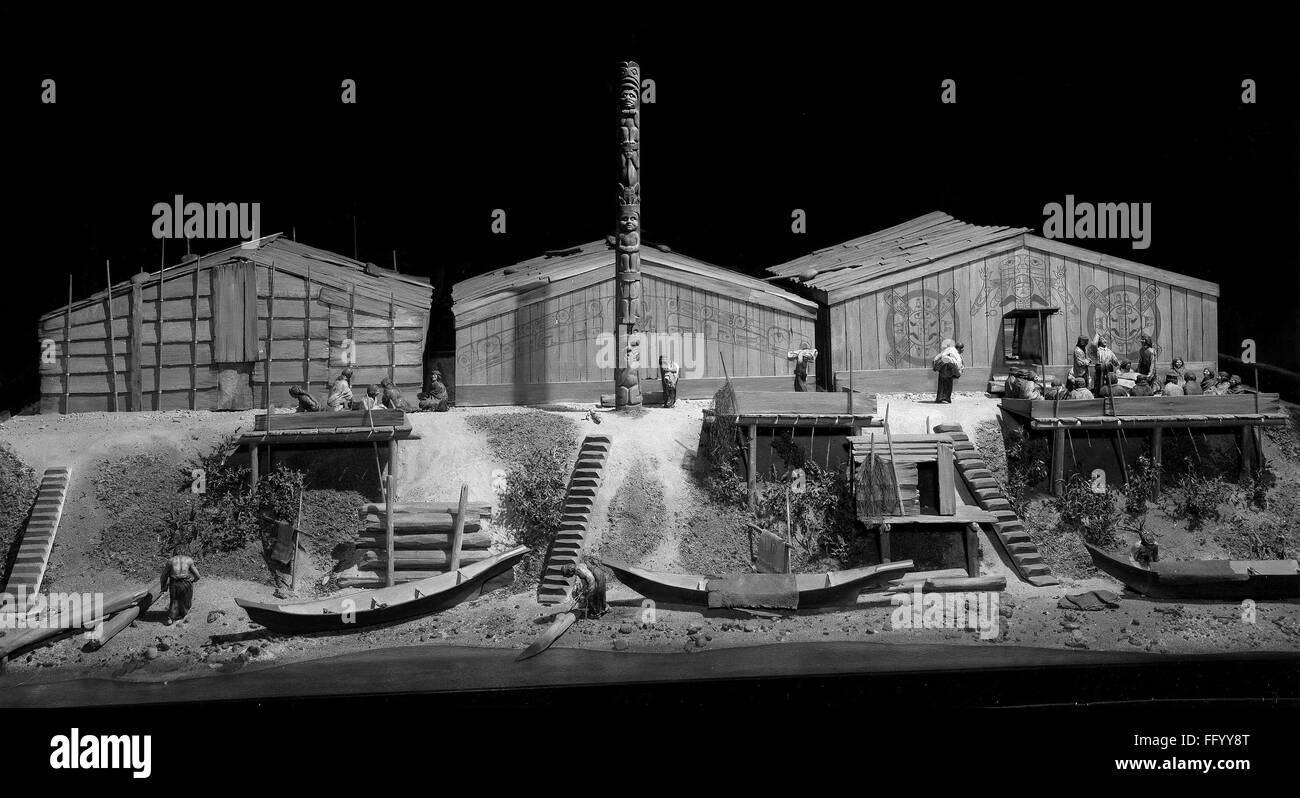 KWAKIUTL VILLAGE. /nModel of a Kwakiutl village on Vancouver Island ...