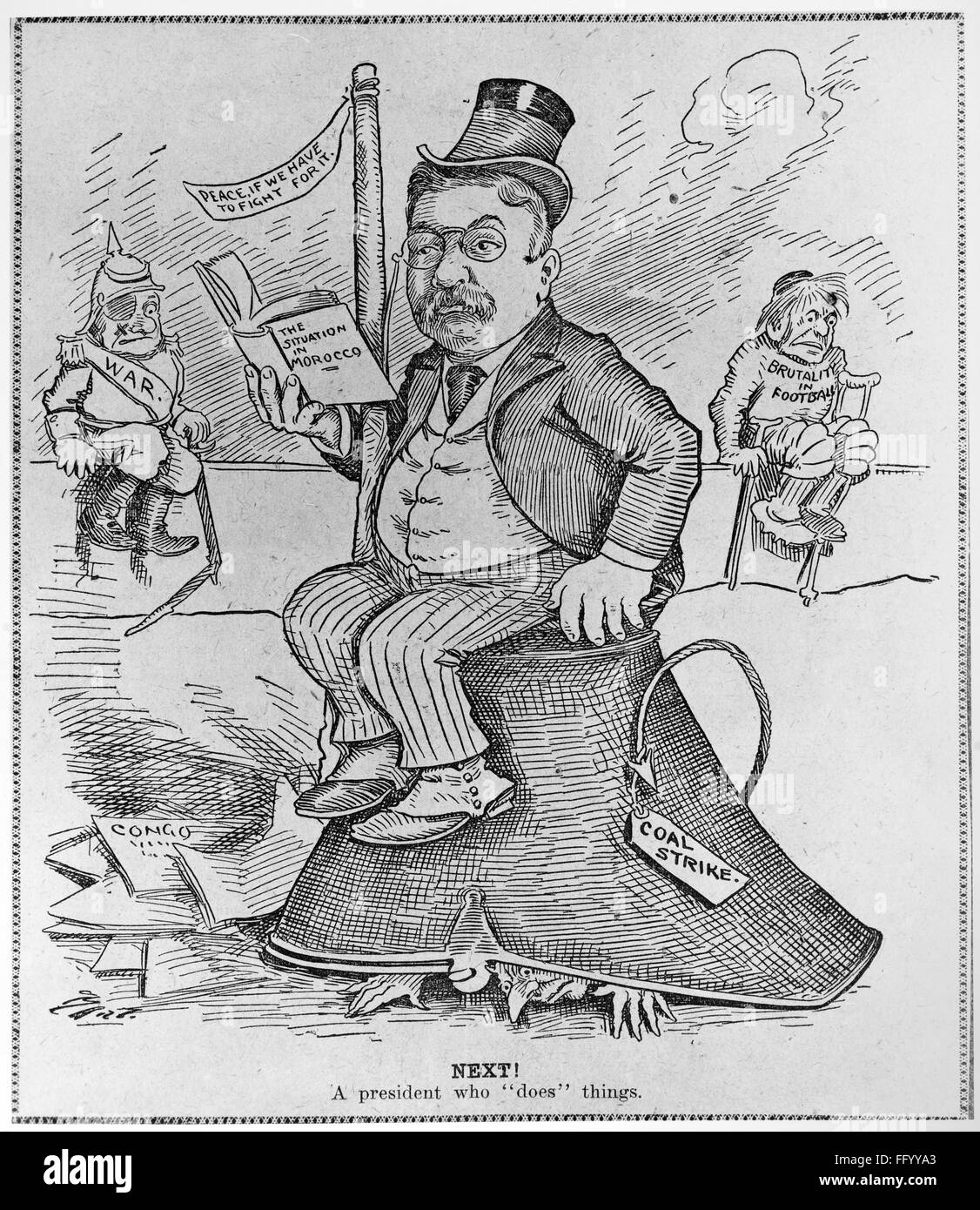 ROOSEVELT CARTOON, c1905. /n'Next! A president who 'does' things ...
