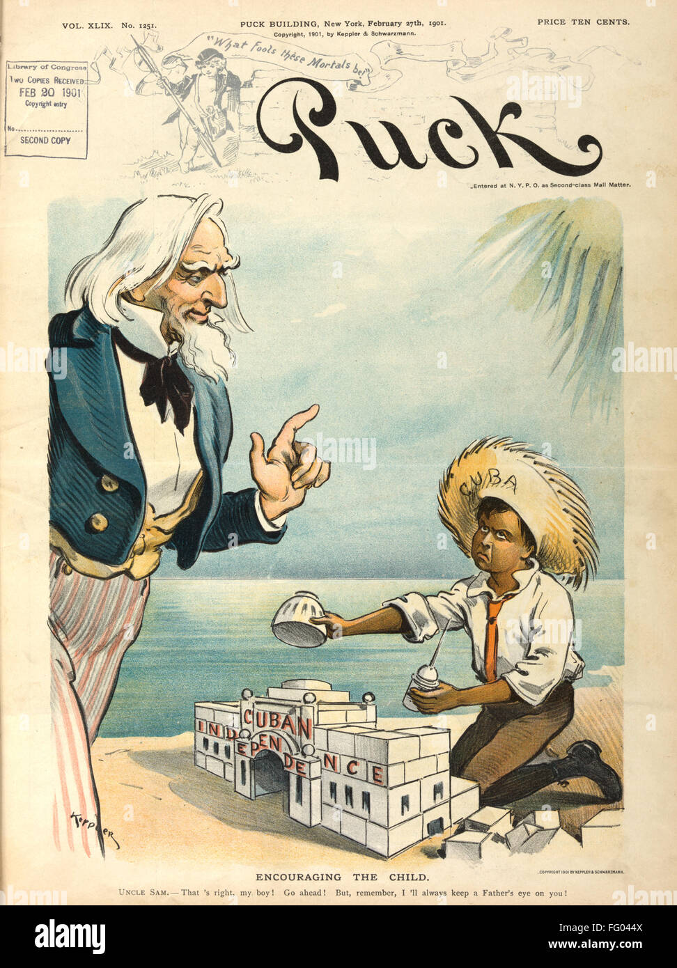 CARTOON: CUBA, 1901. /n'Encouraging the Child.' Uncle Sam keeping a ...