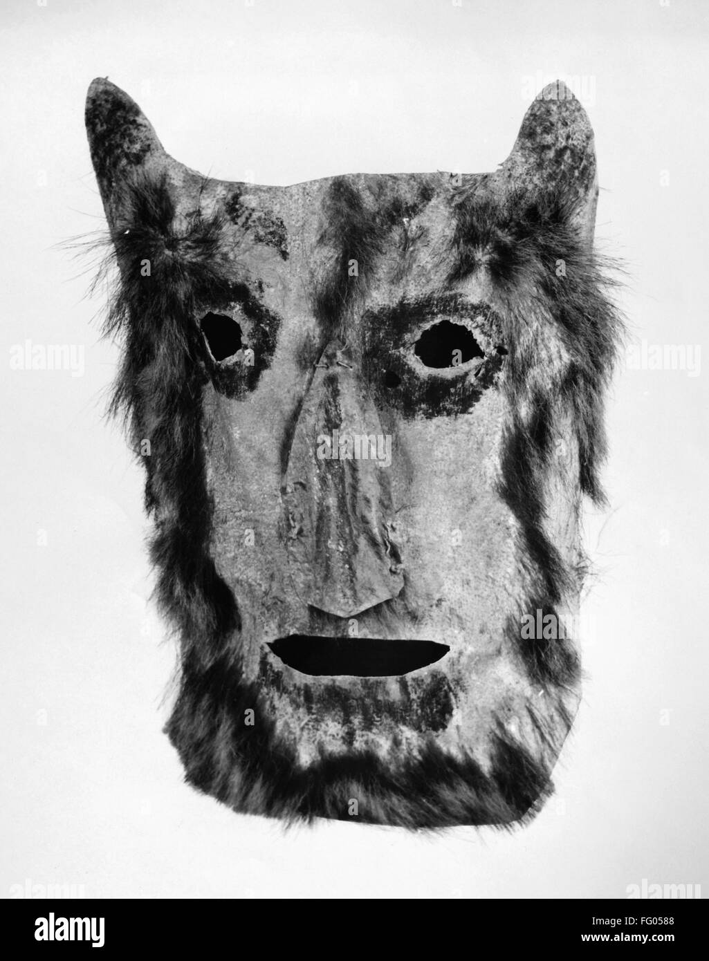 CHEROKEE MASK. /nMask of dyed woodchuck skin representing a wildcat ...