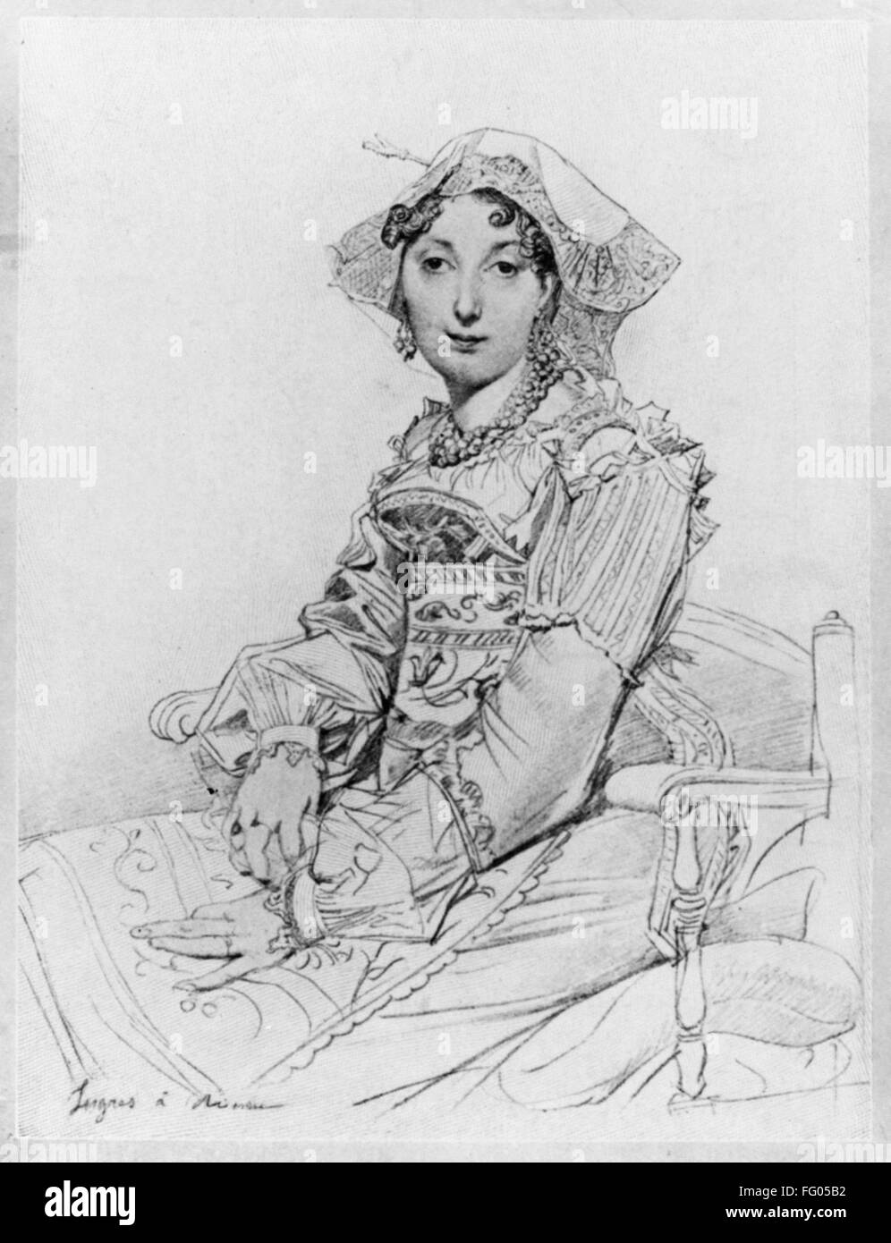 GEORGE SAND (1804-1876). /nFrench writer. Drawing by A.D. Ingres, c1840 ...