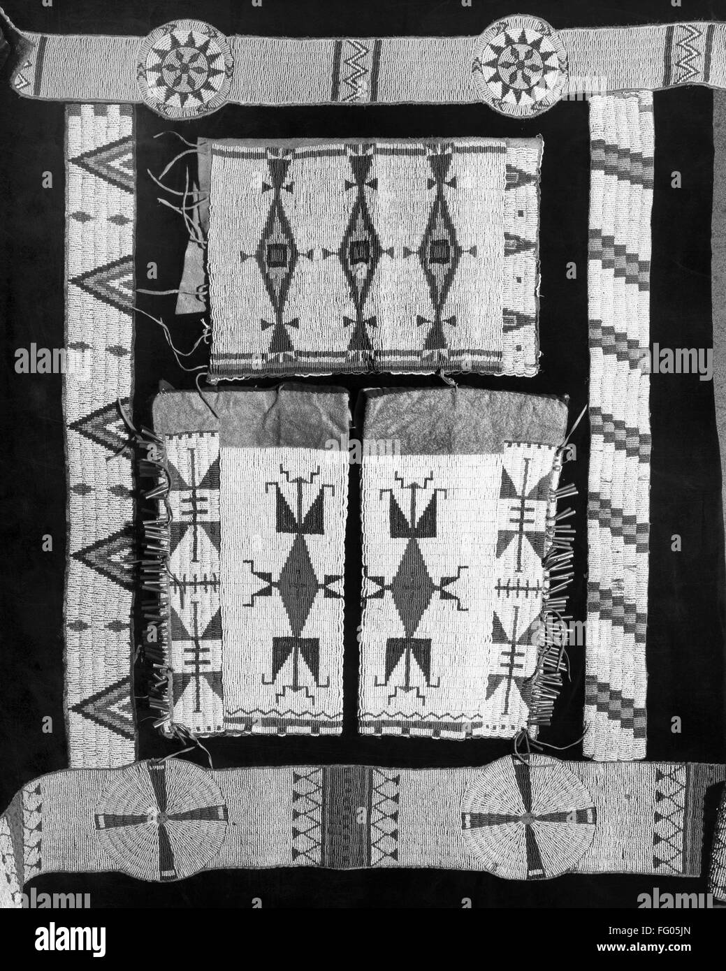 SIOUX TEXTILES. /nVarious beaded leggings and strips with geometric ...