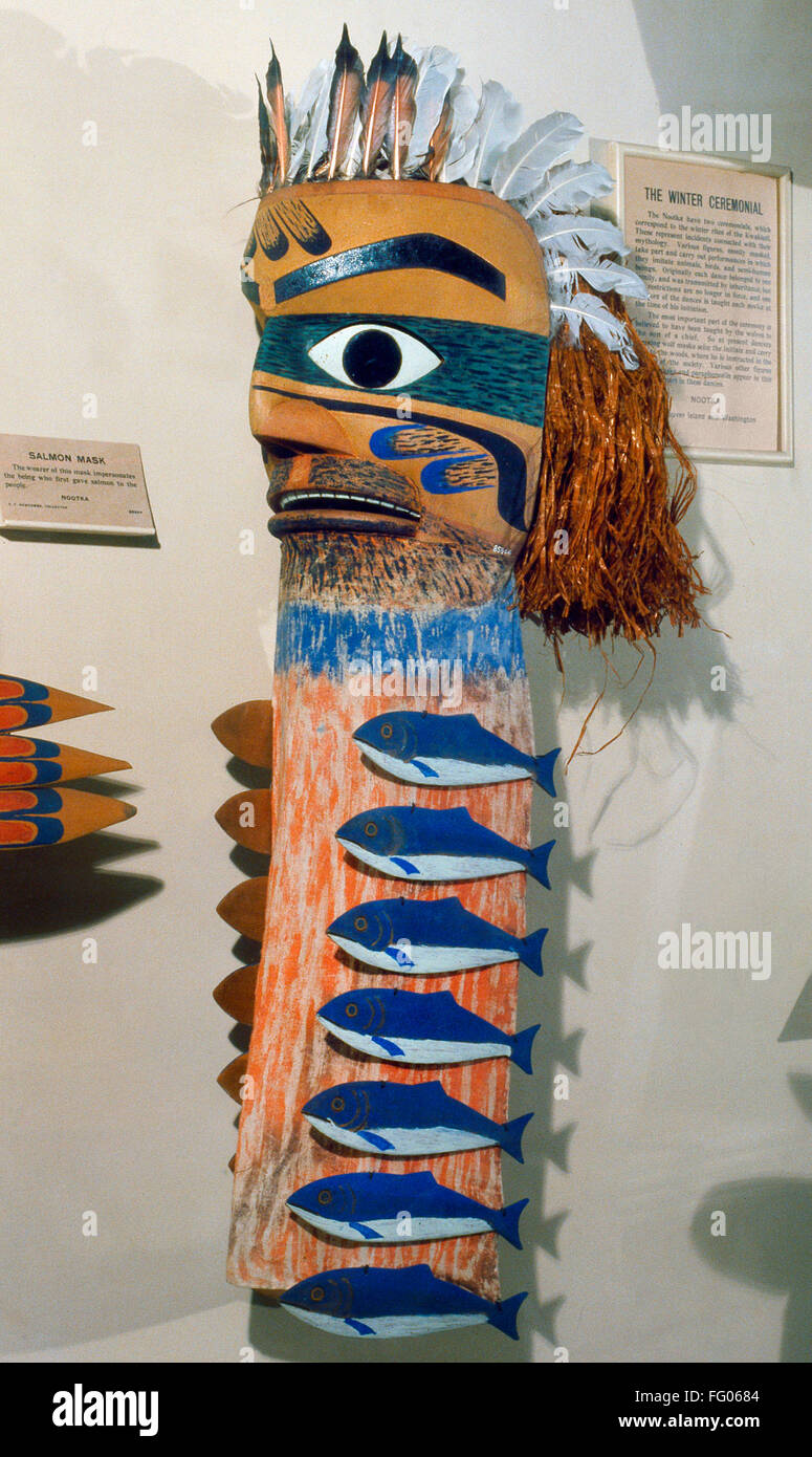 NOOTKA MASK. /nCarved and painted salmon mask of the Nootka Native ...