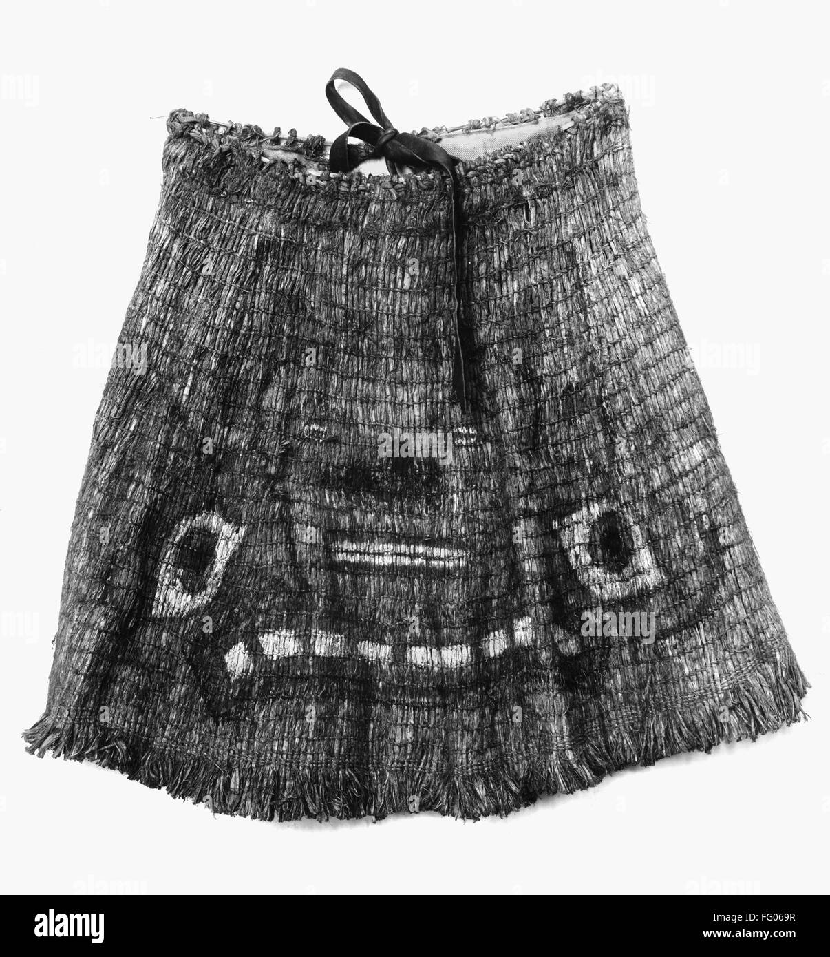 CEDAR BARK SKIRT. /nSkirt of woven cedar bark with face design, made by ...