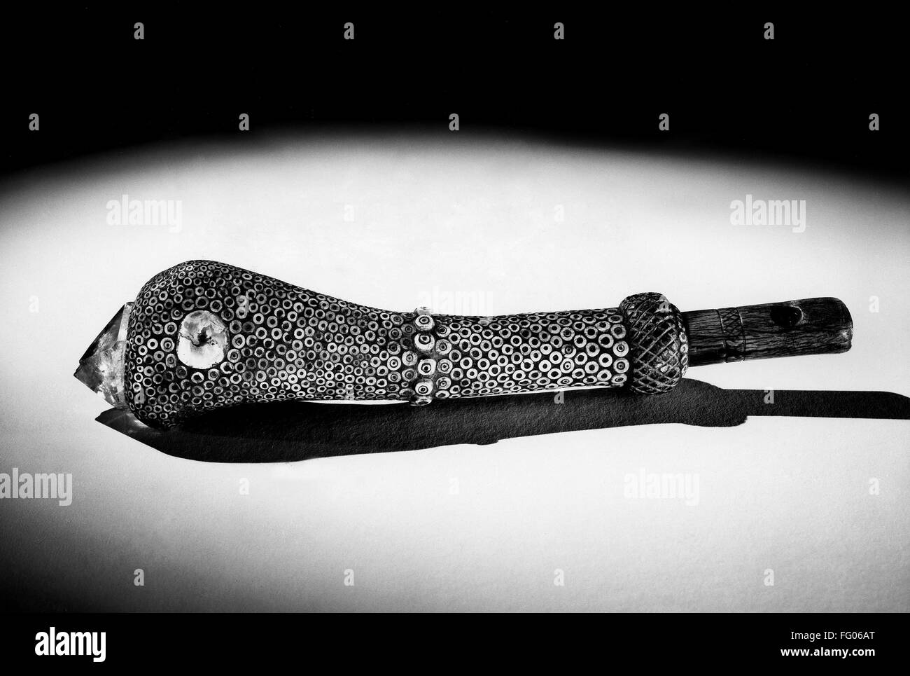 PRE-COLUMBIAN FLUTE. /nSteatite flute or pipe, ornamented with bone ...