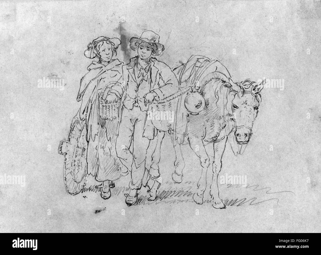 FRONTIERSMAN & WIFE. /nA young frontiersman with his wife and pack ...