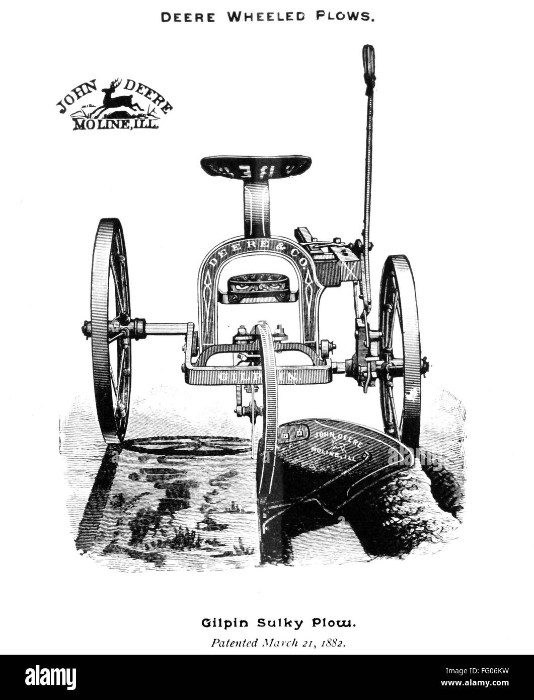 JOHN DEERE PLOW, 1882. /nA Gilpin Sulky Plow made by John Deere, 1882 ...