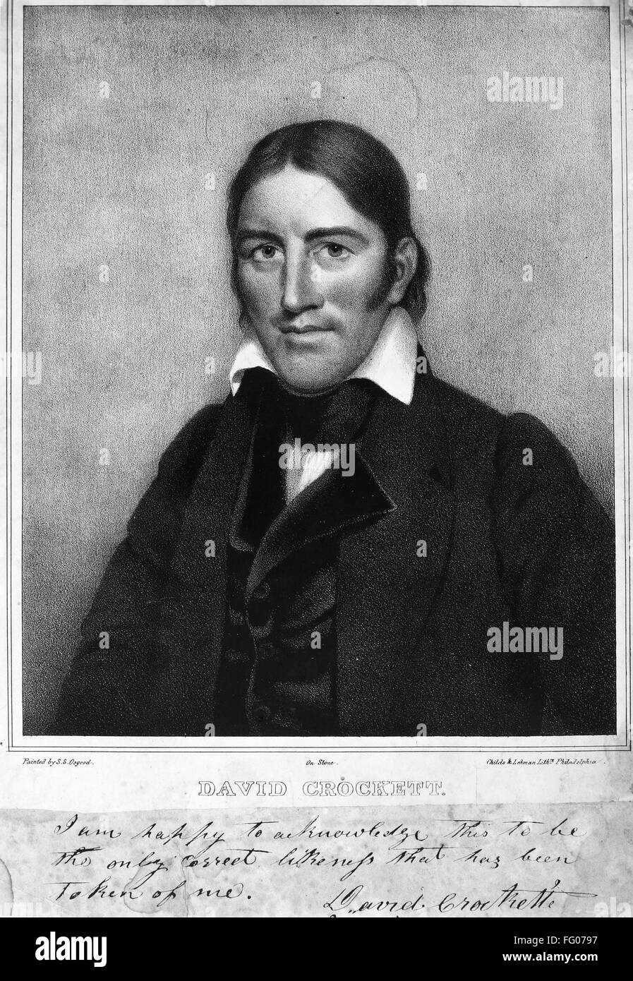 DAVY CROCKETT (1786-1836). /nAmerican frontiersman. Lithograph after a ...