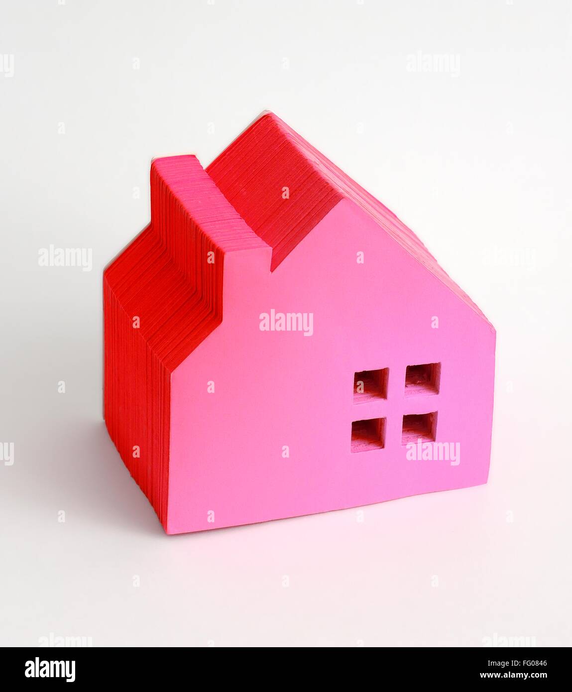 Pink post it notes in the shape of a house Stock Photo - Alamy