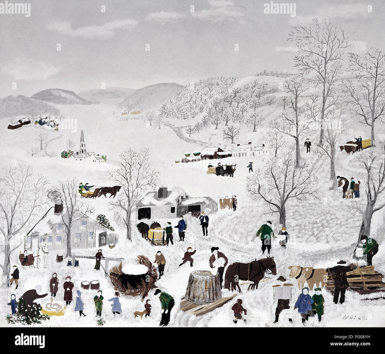 MOSES: SUGARING OFF. /nOil on pressed wood by Grandma Moses, 1943 ...