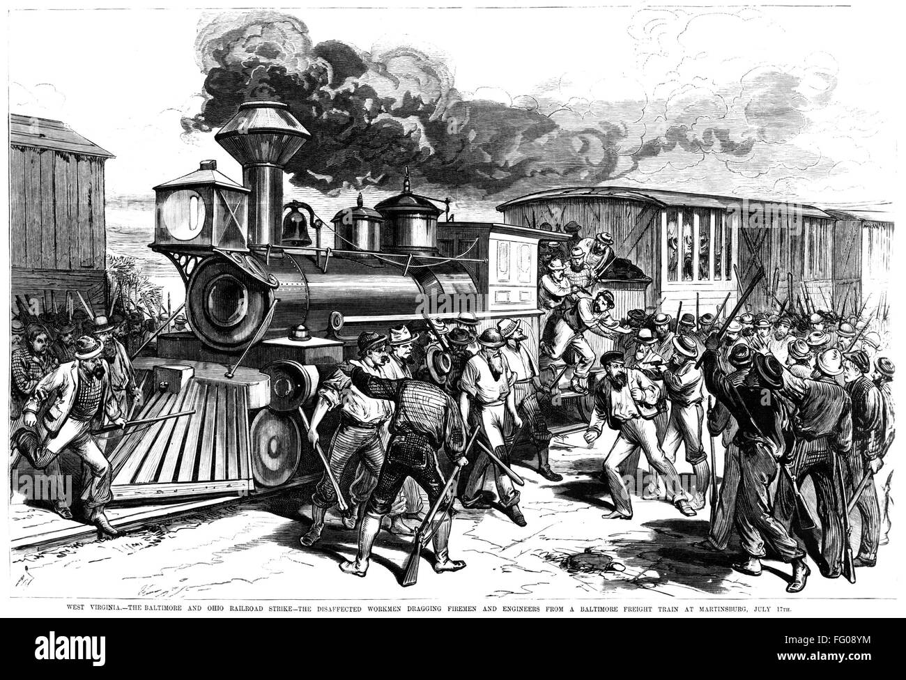 GREAT RAILROAD STRIKE, 1877. /nStriking railroad workers dragging ...