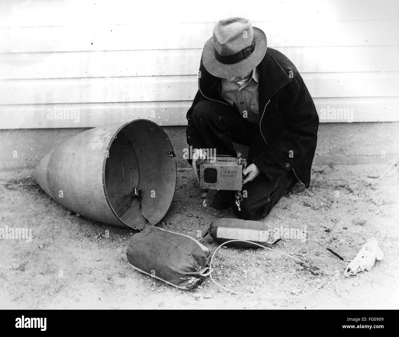 GODDARD: ROCKET, 1940. /nThe cap, parachute and barograph of Robert ...