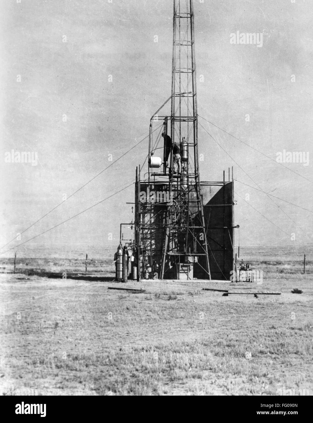 GODDARD: ROCKET, 1939. /nFueling Robert Goddard's rocket with liquid ...