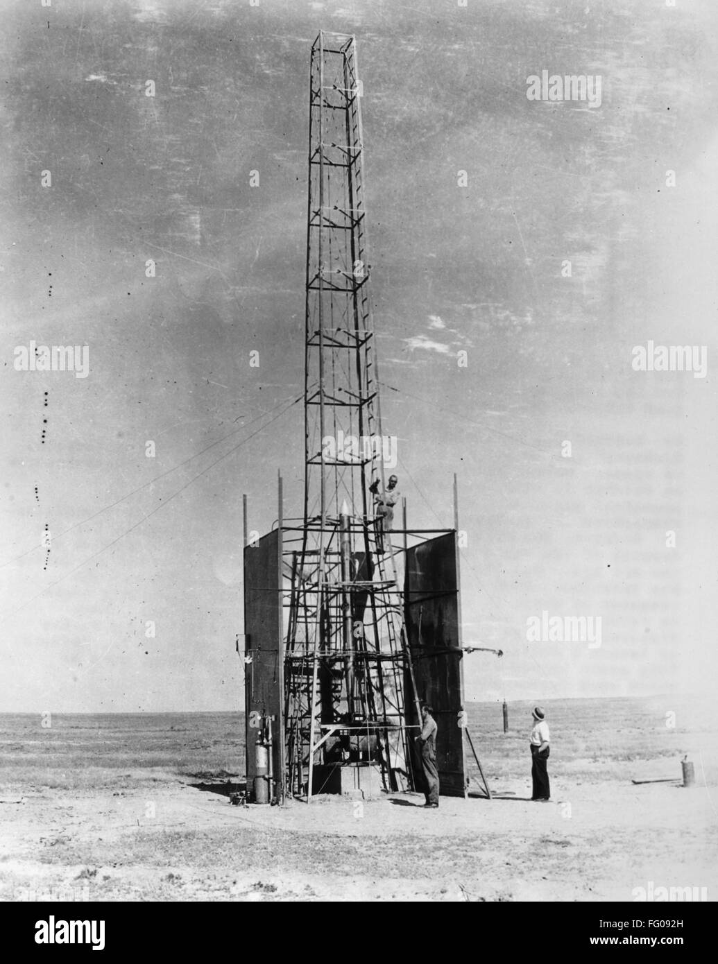 GODDARD: ROCKET, 1935. /nPreparations for the launch of Robert Goddard ...
